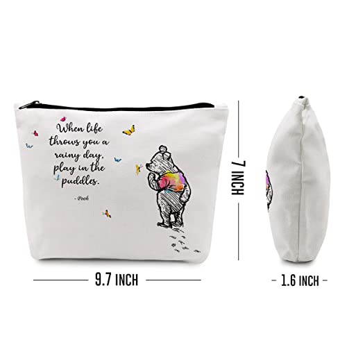 Lovely Bear Inspirational Quote Makeup Bag Travel Toiletry Bag Funny Motivational Gift for Women Best Friends Mom Daughter Graduation Wedding Mothers Day Birthday Rainy Day Play In The Puddles