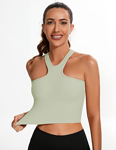 Wirefree Sports Bras for Women Longline Padded Racerback Yoga Bra Sleeveless Crop Tank Top with Built in Shelf Bra