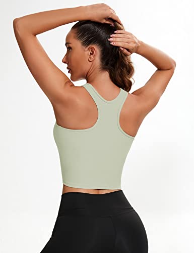 Wirefree Sports Bras for Women Longline Padded Racerback Yoga Bra Sleeveless Crop Tank Top with Built in Shelf Bra