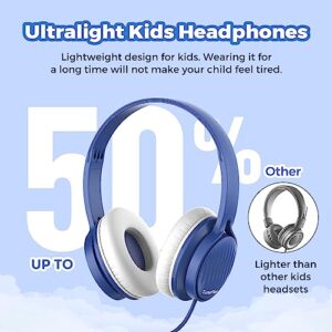 TuneFlux Kids Headphones, Toddler Headphones with Safe Volume Limiter 85dB, Wired School Headphones for Kids with Adjustable and Flexible Design for Boys and Girls-Sapphire Blue