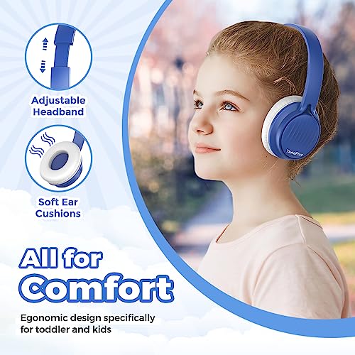 TuneFlux Kids Headphones, Toddler Headphones with Safe Volume Limiter 85dB, Wired School Headphones for Kids with Adjustable and Flexible Design for Boys and Girls-Sapphire Blue