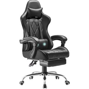 homall gaming chair, computer chair with footrest and massage lumbar support, ergonomic high back video game chair with swivel seat and headrest (black)