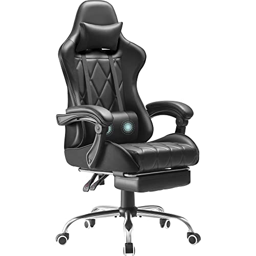 Homall Gaming Chair, Computer Chair with Footrest and Massage Lumbar Support, Ergonomic High Back Video Game Chair with Swivel Seat and Headrest (Black)