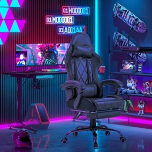 Homall Gaming Chair, Computer Chair with Footrest and Massage Lumbar Support, Ergonomic High Back Video Game Chair with Swivel Seat and Headrest (Black)