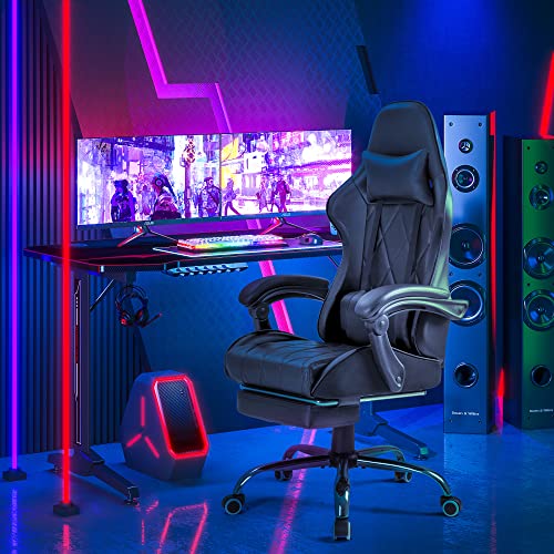 Homall Gaming Chair, Computer Chair with Footrest and Massage Lumbar Support, Ergonomic High Back Video Game Chair with Swivel Seat and Headrest (Black)