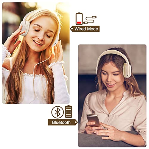 Bingozones SN-A2 Wireless Headphones Bluetooth with Microphone, Lightweight Bluetooth V5.3 On Ear Headset for School, 20+H Playtime, Portable Wired Headphones for iPad/Travel/Tablet/PC - Beige