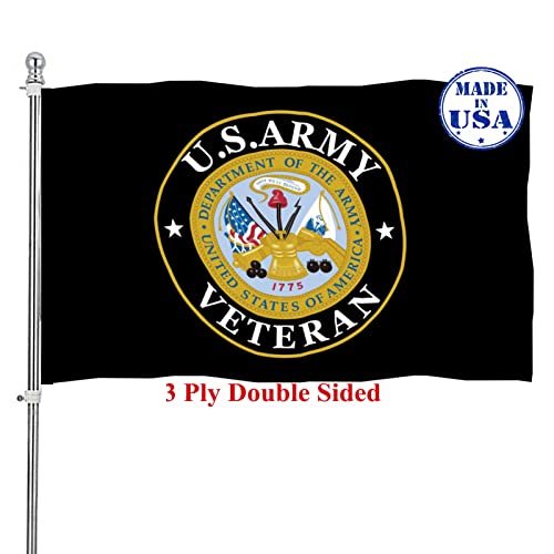 US Army Veteran Emblem Flags 3x5 Outdoor Double Sided- Black Military Vietnam Flag 3 Ply Heavy Duty with Brass Grommets for Outdoor Outside