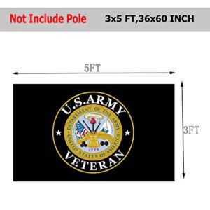 US Army Veteran Emblem Flags 3x5 Outdoor Double Sided- Black Military Vietnam Flag 3 Ply Heavy Duty with Brass Grommets for Outdoor Outside