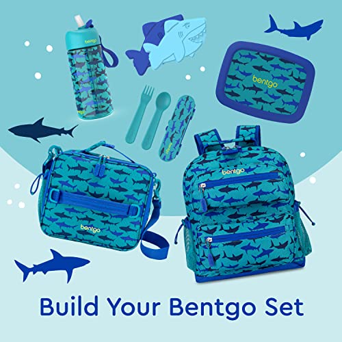 Bentgo® Kids Backpack - Lightweight 14” Backpack in Unique Prints for School, Travel, & Daycare - Roomy Interior, Durable & Water-Resistant Fabric, & Loop for Lunch Bag (Shark)