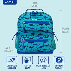 Bentgo® Kids Backpack - Lightweight 14” Backpack in Unique Prints for School, Travel, & Daycare - Roomy Interior, Durable & Water-Resistant Fabric, & Loop for Lunch Bag (Shark)