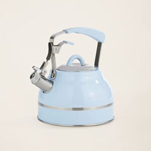 park city trading company bella stainless steel whistle kettle (blue) - whistling tea kettle for stove top - stovetop kettle and whistle pot - stainless steel teakettle for tea, coffee