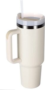 40oz stainless steel vacuum mug with handle and straw flip straw travel mug for men and women (white)