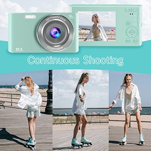 Digital Camera, Saneen FHD 2.7K Cameras for Photography, 44MP Kids Camera Compact Point and Shoot Camera Small Camera for Beginners, Kids and Teens with 32GB SD Card & 16X Digital Zoom-Green