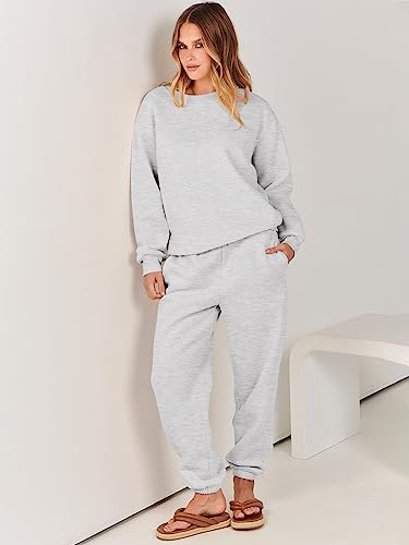 ANRABESS Women's 2 Piece Lounge Sets Fall Outfits Long Sleeve Cozy Casual Crew Neck Sweatsuit Matching Set 2023 Fashion Clothes Loungewear A1014qianhuahui-L