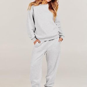 ANRABESS Women's 2 Piece Lounge Sets Fall Outfits Long Sleeve Cozy Casual Crew Neck Sweatsuit Matching Set 2023 Fashion Clothes Loungewear A1014qianhuahui-L