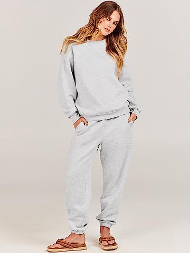 ANRABESS Women's 2 Piece Lounge Sets Fall Outfits Long Sleeve Cozy Casual Crew Neck Sweatsuit Matching Set 2023 Fashion Clothes Loungewear A1014qianhuahui-L