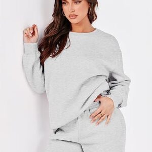 ANRABESS Women's 2 Piece Lounge Sets Fall Outfits Long Sleeve Cozy Casual Crew Neck Sweatsuit Matching Set 2023 Fashion Clothes Loungewear A1014qianhuahui-L