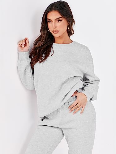 ANRABESS Women's 2 Piece Lounge Sets Fall Outfits Long Sleeve Cozy Casual Crew Neck Sweatsuit Matching Set 2023 Fashion Clothes Loungewear A1014qianhuahui-L