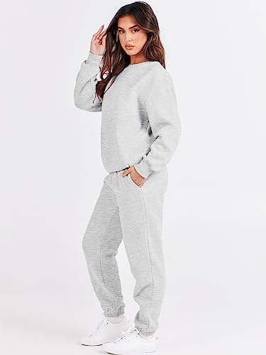 ANRABESS Women's 2 Piece Lounge Sets Fall Outfits Long Sleeve Cozy Casual Crew Neck Sweatsuit Matching Set 2023 Fashion Clothes Loungewear A1014qianhuahui-L