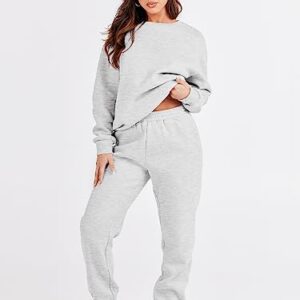 ANRABESS Women's 2 Piece Lounge Sets Fall Outfits Long Sleeve Cozy Casual Crew Neck Sweatsuit Matching Set 2023 Fashion Clothes Loungewear A1014qianhuahui-L