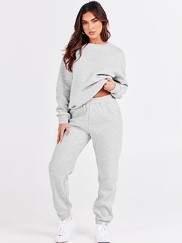 ANRABESS Women's 2 Piece Lounge Sets Fall Outfits Long Sleeve Cozy Casual Crew Neck Sweatsuit Matching Set 2023 Fashion Clothes Loungewear A1014qianhuahui-L