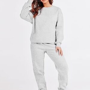 ANRABESS Women's 2 Piece Lounge Sets Fall Outfits Long Sleeve Cozy Casual Crew Neck Sweatsuit Matching Set 2023 Fashion Clothes Loungewear A1014qianhuahui-L