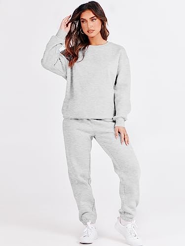 ANRABESS Women's 2 Piece Lounge Sets Fall Outfits Long Sleeve Cozy Casual Crew Neck Sweatsuit Matching Set 2023 Fashion Clothes Loungewear A1014qianhuahui-L