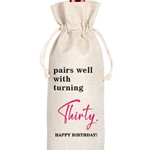 Maydvdv 30th Birthday Gift|Thirty Year Birthday Wine Bag|Personalized Wine Bag|30th Birthday Party Favors|Party Decor Wine Bag|Pairs Well With Turning Thirty Wine Bag(11MA03)