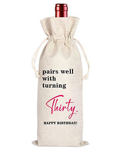 Maydvdv 30th Birthday Gift|Thirty Year Birthday Wine Bag|Personalized Wine Bag|30th Birthday Party Favors|Party Decor Wine Bag|Pairs Well With Turning Thirty Wine Bag(11MA03)