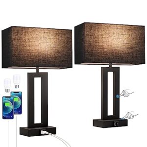 nightstand table lamps for bedrooms set of 2 - touch bedside lamp with usb c+a, 3 way dimmable living room lamps for end tables set of 2, modern night stand lamps for bed side guest room(black)