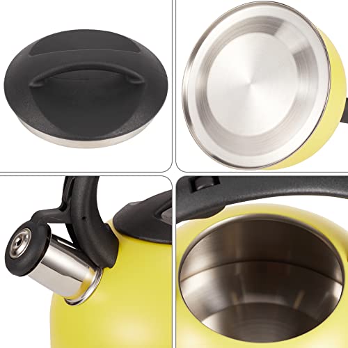 Tea Kettle, 2.5 Liter Loud Stovetop Whistling Teakettle with Cool Grip Ergonomic Handle Food Grade Stainless Steel Teapot for Tea, Coffee, Milk Yellow