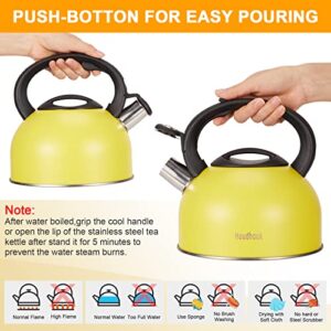 Tea Kettle, 2.5 Liter Loud Stovetop Whistling Teakettle with Cool Grip Ergonomic Handle Food Grade Stainless Steel Teapot for Tea, Coffee, Milk Yellow