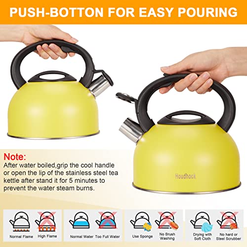 Tea Kettle, 2.5 Liter Loud Stovetop Whistling Teakettle with Cool Grip Ergonomic Handle Food Grade Stainless Steel Teapot for Tea, Coffee, Milk Yellow