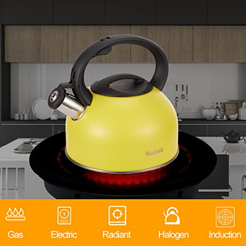 Tea Kettle, 2.5 Liter Loud Stovetop Whistling Teakettle with Cool Grip Ergonomic Handle Food Grade Stainless Steel Teapot for Tea, Coffee, Milk Yellow