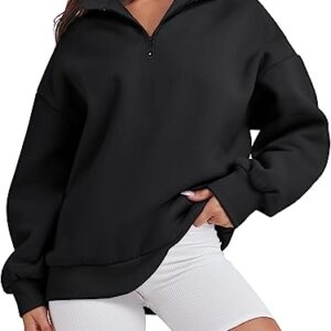 ANRABESS Womens Hoodies Oversized Half Zip Pullover Long Sleeve Sweatshirts Comfy Fleece Quarter Zip Trendy Cropped Outfits Teen Girls Fall Y2K Tops Basic Clothes 1018heise-L Black