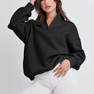 ANRABESS Womens Hoodies Oversized Half Zip Pullover Long Sleeve Sweatshirts Comfy Fleece Quarter Zip Trendy Cropped Outfits Teen Girls Fall Y2K Tops Basic Clothes 1018heise-L Black