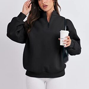 ANRABESS Womens Hoodies Oversized Half Zip Pullover Long Sleeve Sweatshirts Comfy Fleece Quarter Zip Trendy Cropped Outfits Teen Girls Fall Y2K Tops Basic Clothes 1018heise-L Black