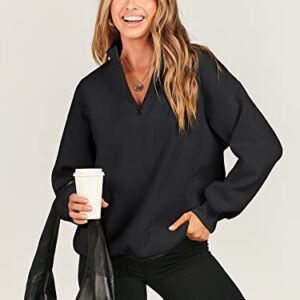 ANRABESS Womens Hoodies Oversized Half Zip Pullover Long Sleeve Sweatshirts Comfy Fleece Quarter Zip Trendy Cropped Outfits Teen Girls Fall Y2K Tops Basic Clothes 1018heise-L Black