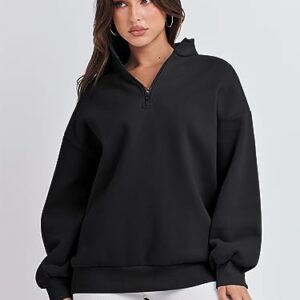 ANRABESS Womens Hoodies Oversized Half Zip Pullover Long Sleeve Sweatshirts Comfy Fleece Quarter Zip Trendy Cropped Outfits Teen Girls Fall Y2K Tops Basic Clothes 1018heise-L Black