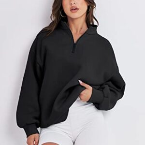 ANRABESS Womens Hoodies Oversized Half Zip Pullover Long Sleeve Sweatshirts Comfy Fleece Quarter Zip Trendy Cropped Outfits Teen Girls Fall Y2K Tops Basic Clothes 1018heise-L Black