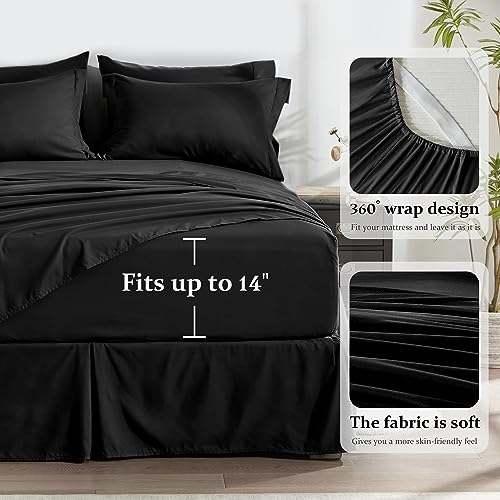 Newspin Queen Bed in a Bag 8 Pieces Comforter Set, Black All Season Bed Set, Queen Bedding Sets with Comforter and Sheets, Pillow Shams, Flat Sheet, Fitted Sheet, Pillowcases and Bed Skirt