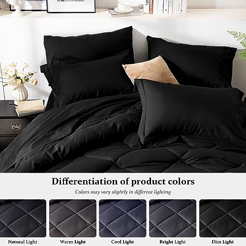 Newspin Queen Bed in a Bag 8 Pieces Comforter Set, Black All Season Bed Set, Queen Bedding Sets with Comforter and Sheets, Pillow Shams, Flat Sheet, Fitted Sheet, Pillowcases and Bed Skirt