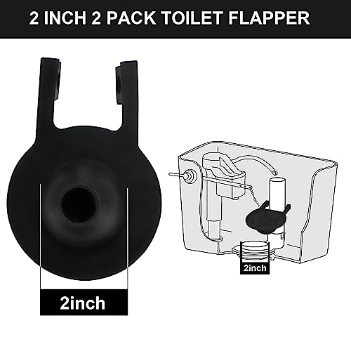 Toilet Flapper Replacement Kit High Performance Universal Toilet Tank Flapper with Stainless Chain & Hook, Long Lasting Rubber, Easy to Install Black 2inch 2pc