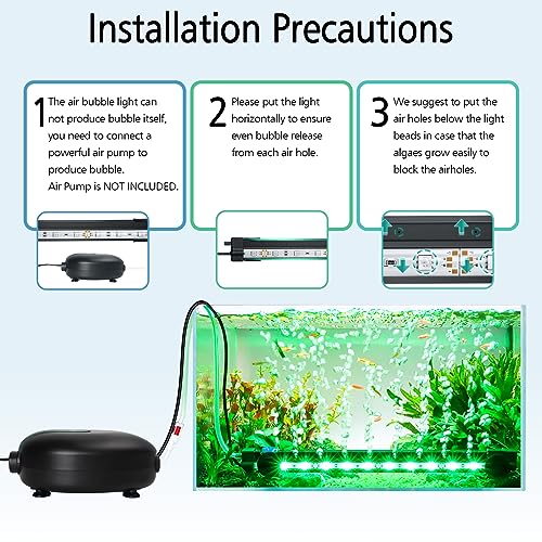 AQQA Fish Tank Light Air Bubble Light Aquarium Submersible LED Light Bubbler Decoration Underwater Light with Remote Controller (2W, 7.1 inch)