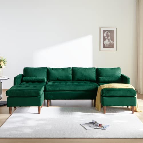 ORRD U-Shape Convertible Sectional Sofa, Modular Sleeper Couch Chaise Modern 6 Seater Velvet Sofa for Living Room, Bedroom, Apartment (Green)