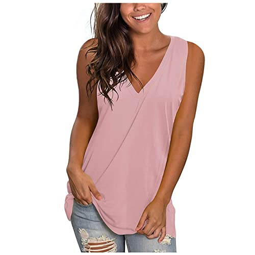 Pvkarhg Lightning Deals of Today Prime Clearance Tank Top for Women Gifts for Friends Female Summer Tank Tops Solid V Neck Sleeveless Shirts Loose Fit Tunic Blouses Dressy Casual Workout T