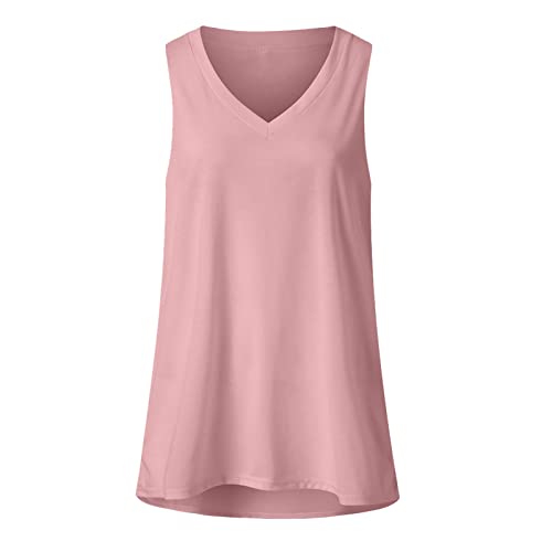 Pvkarhg Lightning Deals of Today Prime Clearance Tank Top for Women Gifts for Friends Female Summer Tank Tops Solid V Neck Sleeveless Shirts Loose Fit Tunic Blouses Dressy Casual Workout T