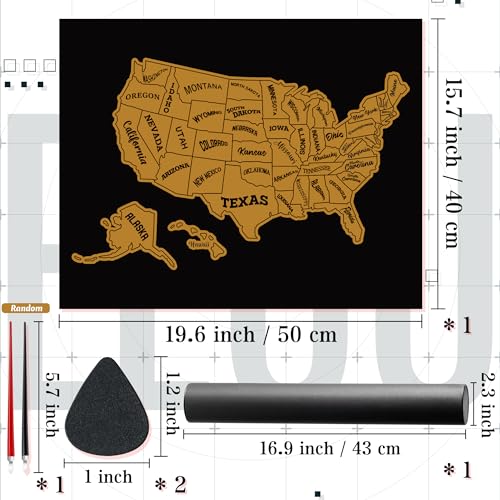 Scratch Off Map Of United States, USA State Scratch Sticker Travel RV Map Wall Poster Birthday DIY Gifts For Kids Adults, Travelers RV Adventure Journal, 19.6 x 15.7 Inches USA Scratch Off Map & Tools