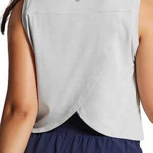 BALEAF Women's Workout Crop Tank Tops Split Back High Neck Sleeveless Shirts Yoga Athletic Heather Gray S