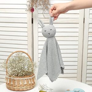 Hadetoto Baby Lovely Cotton Security Blanket Bunny Comforter Blanket Soft Knit Babies Lovies Toys for Newborn Boys Girls Gifts, Grey